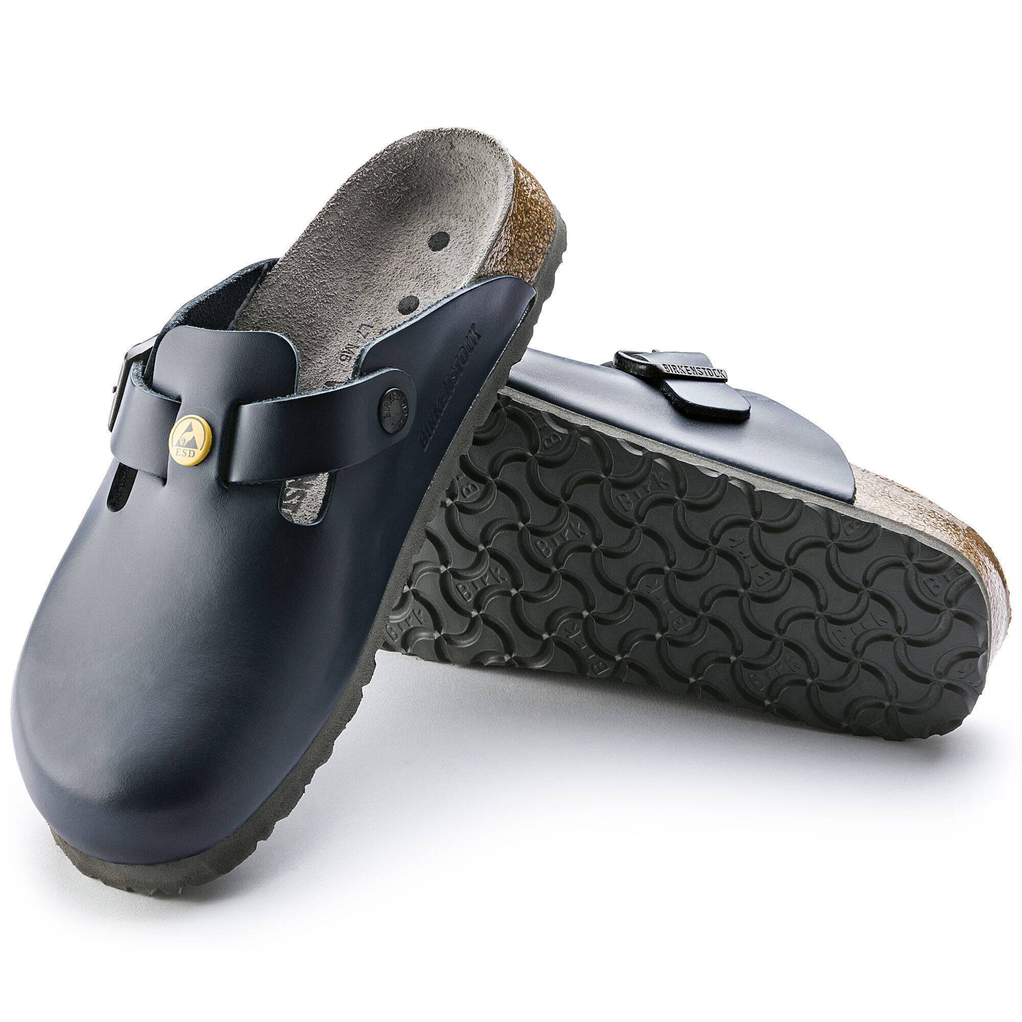 Chodaki damskie Birkenstock Boston ESD Blue skóra naturalna klapki ...